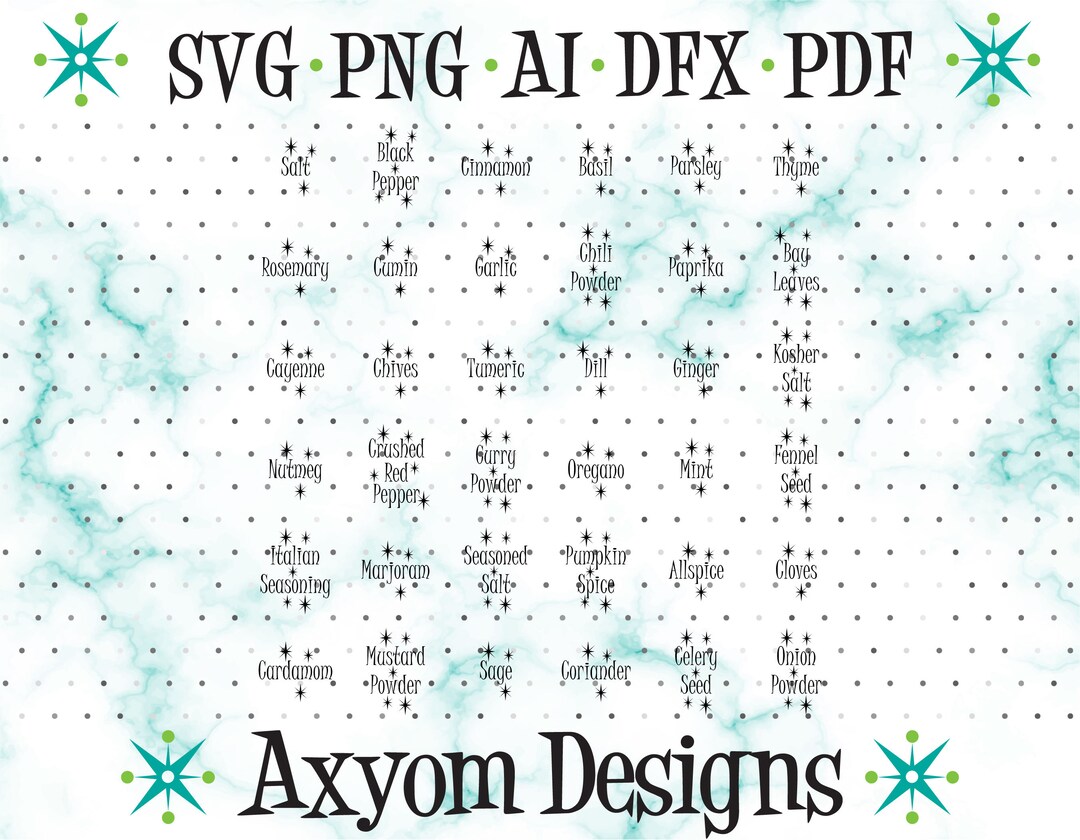Mid Century Modern Spice Labels SVG: Retro Kitchen Cut Files (digital ...