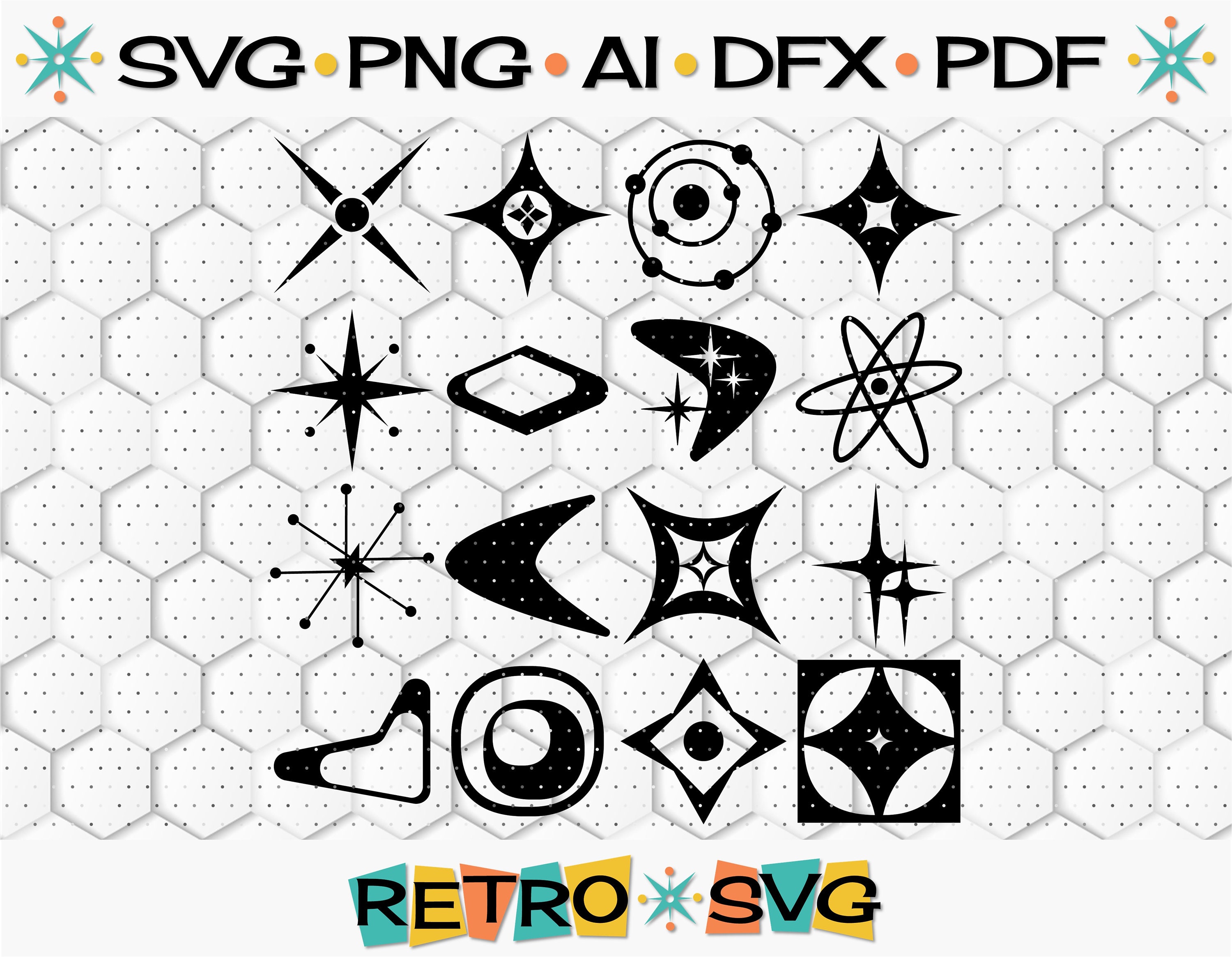 Mid Century Modern Atomic Shapes SVG Cricut Cut Files Laser | Etsy