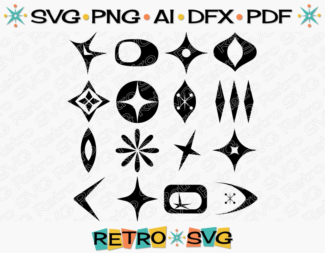 Mid Century Modern Atomic Shapes SVG Cricut Cut Files Laser - Etsy