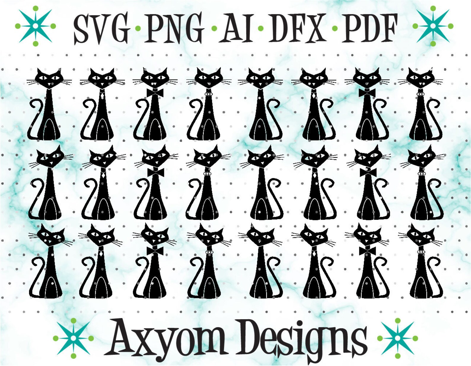 Mid Century Modern Atomic Cats SVG, Cricut Cut Files, Retro Kitty ...