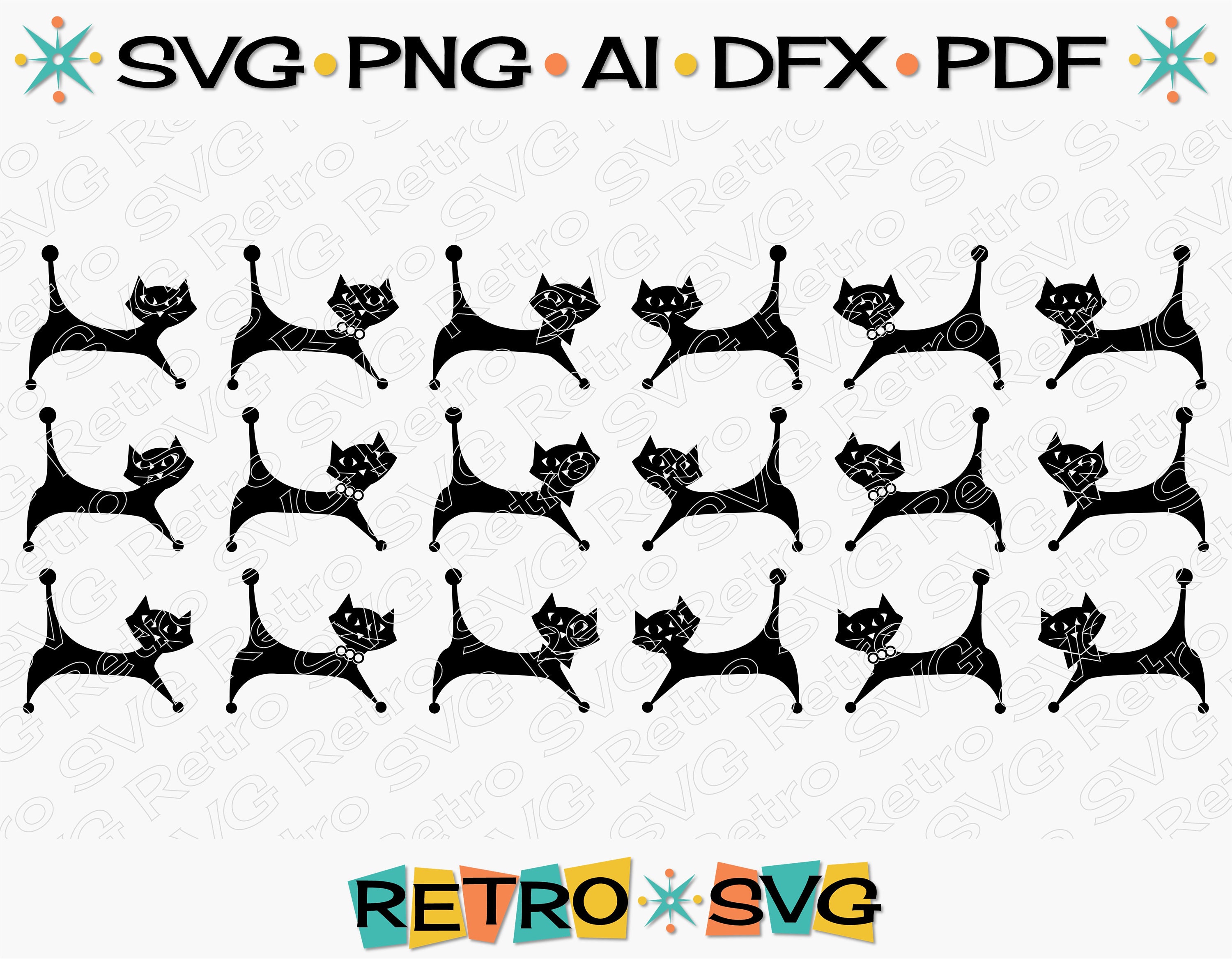 Mid Century Modern Atomic Cats SVG Cricut Cut File Retro - Etsy