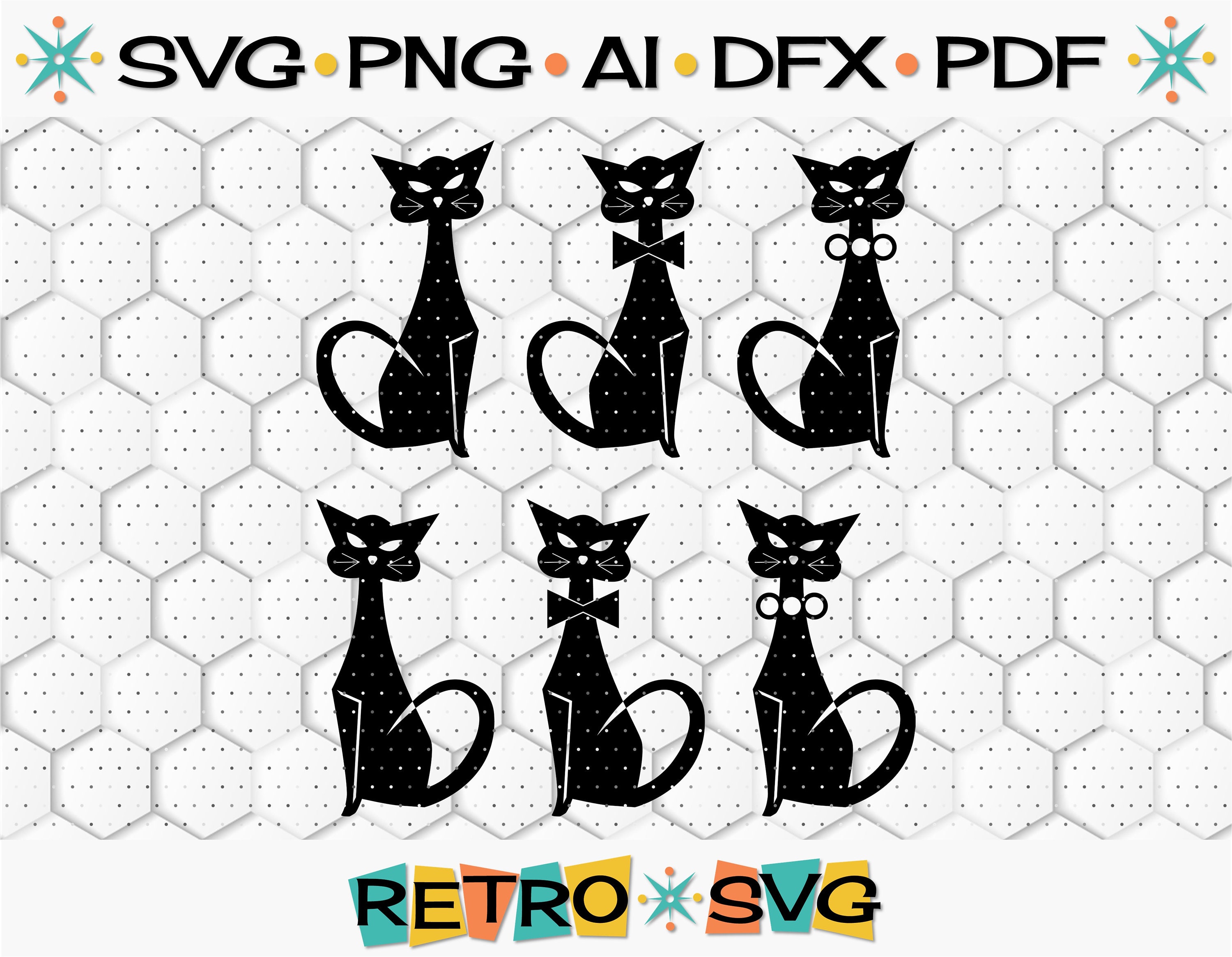 Mid Century Modern Atomic Cats SVG Cricut Cut Files Retro | Etsy Ireland