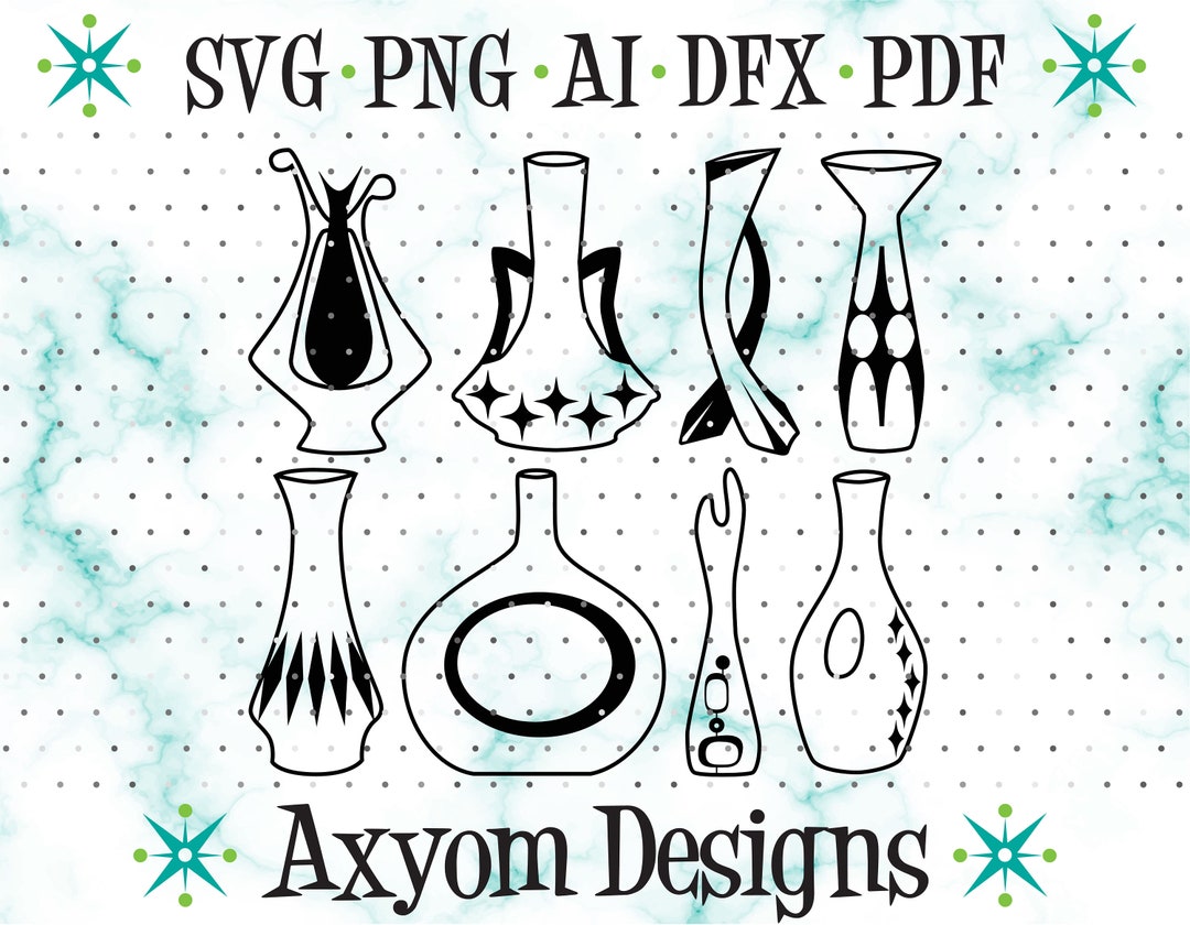 Mid Century Modern Vases SVG, Cricut Cut Files, Retro Vase, Vase PNG ...