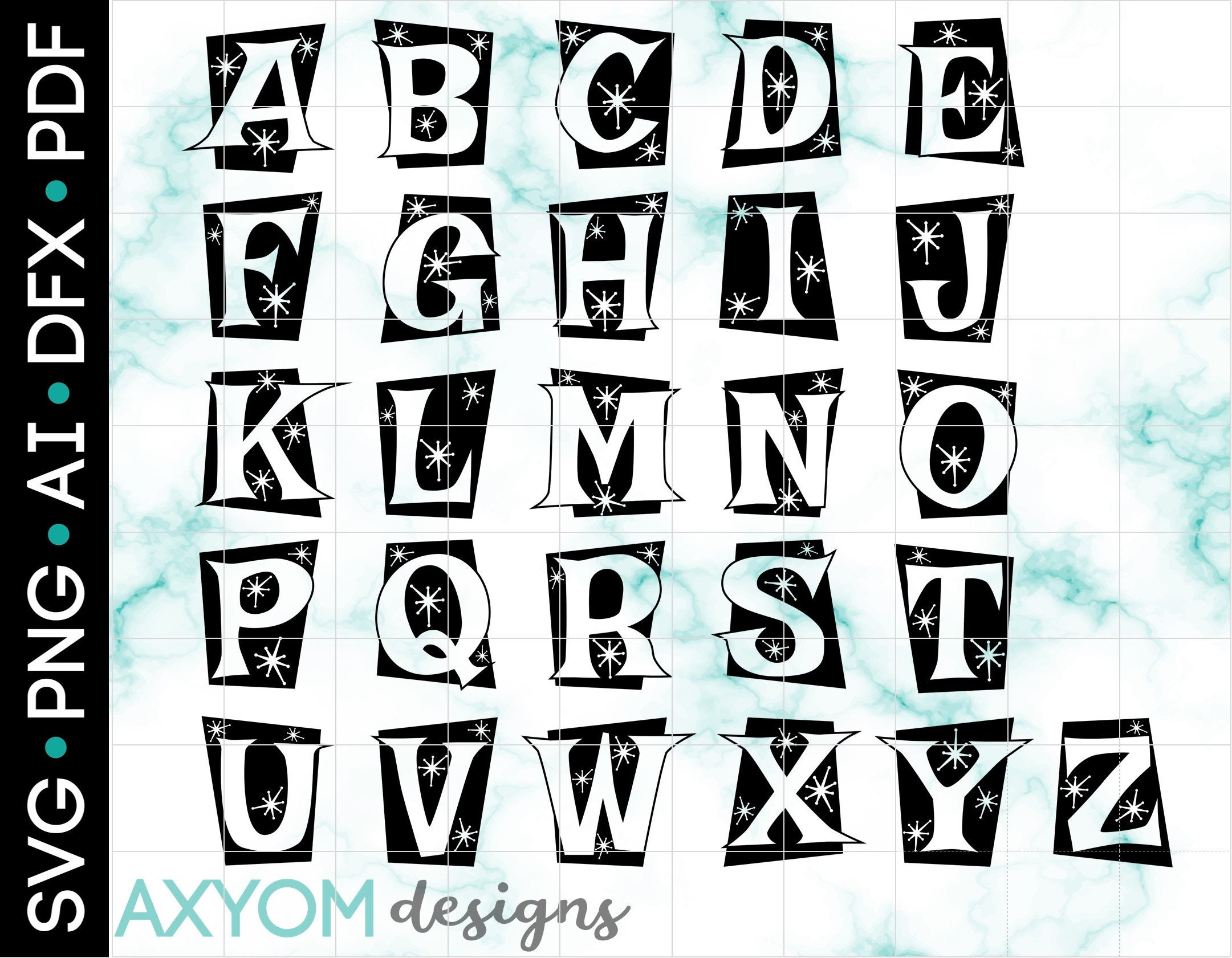 Mid Century Modern Atomic Alphabet SVG Cricut Cut File Laser | Etsy