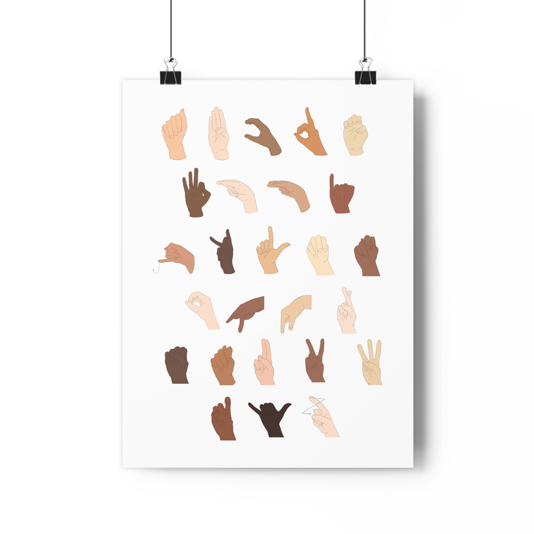 ASL American Sign Language Alphabet Poster Diverse Hands Signing ...