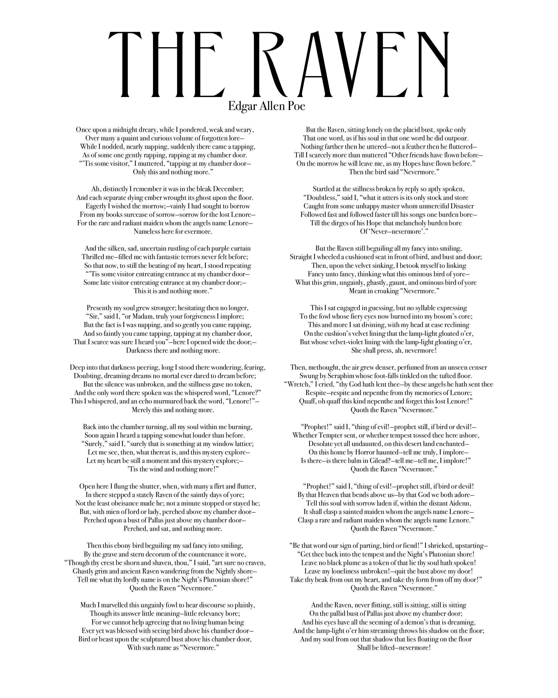 The Raven Edgar Allan Poe Poem | Digital Download Typography Print ...