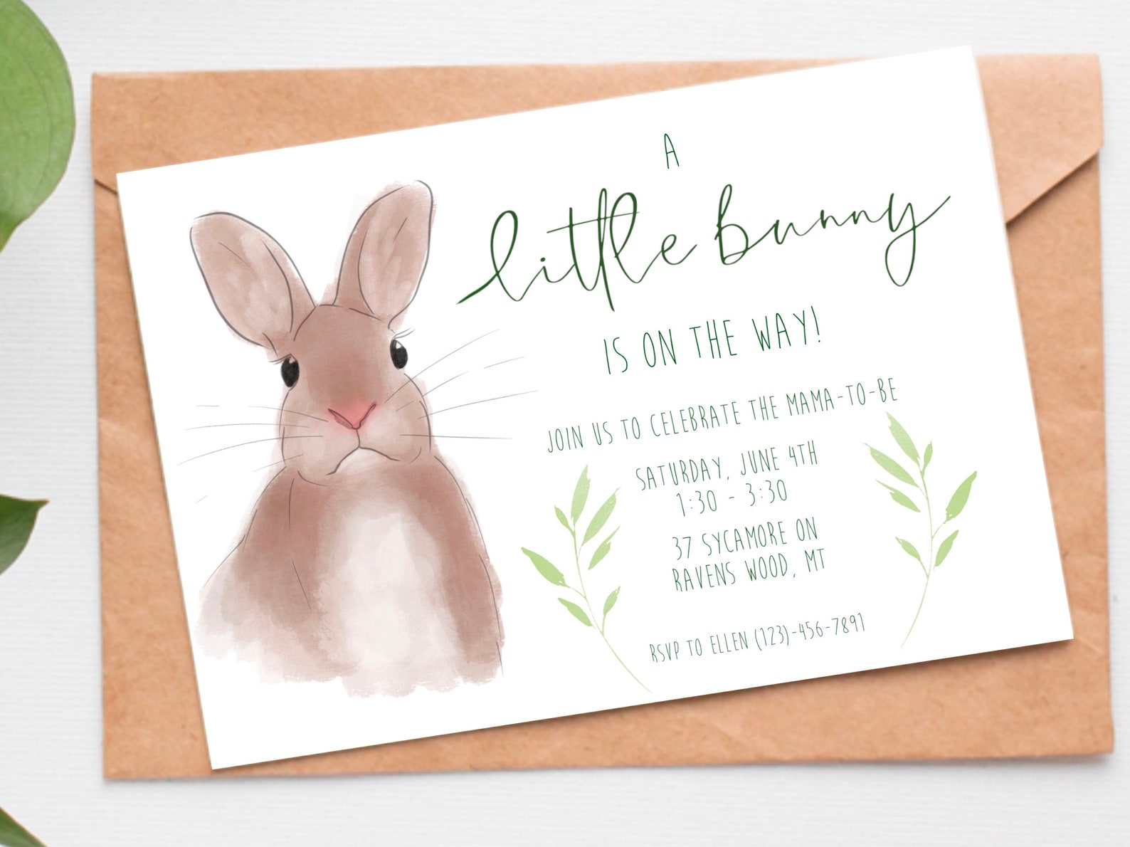 Custom Bunny Baby Shower Invitation Printable Watercolor a Little Bunny ...