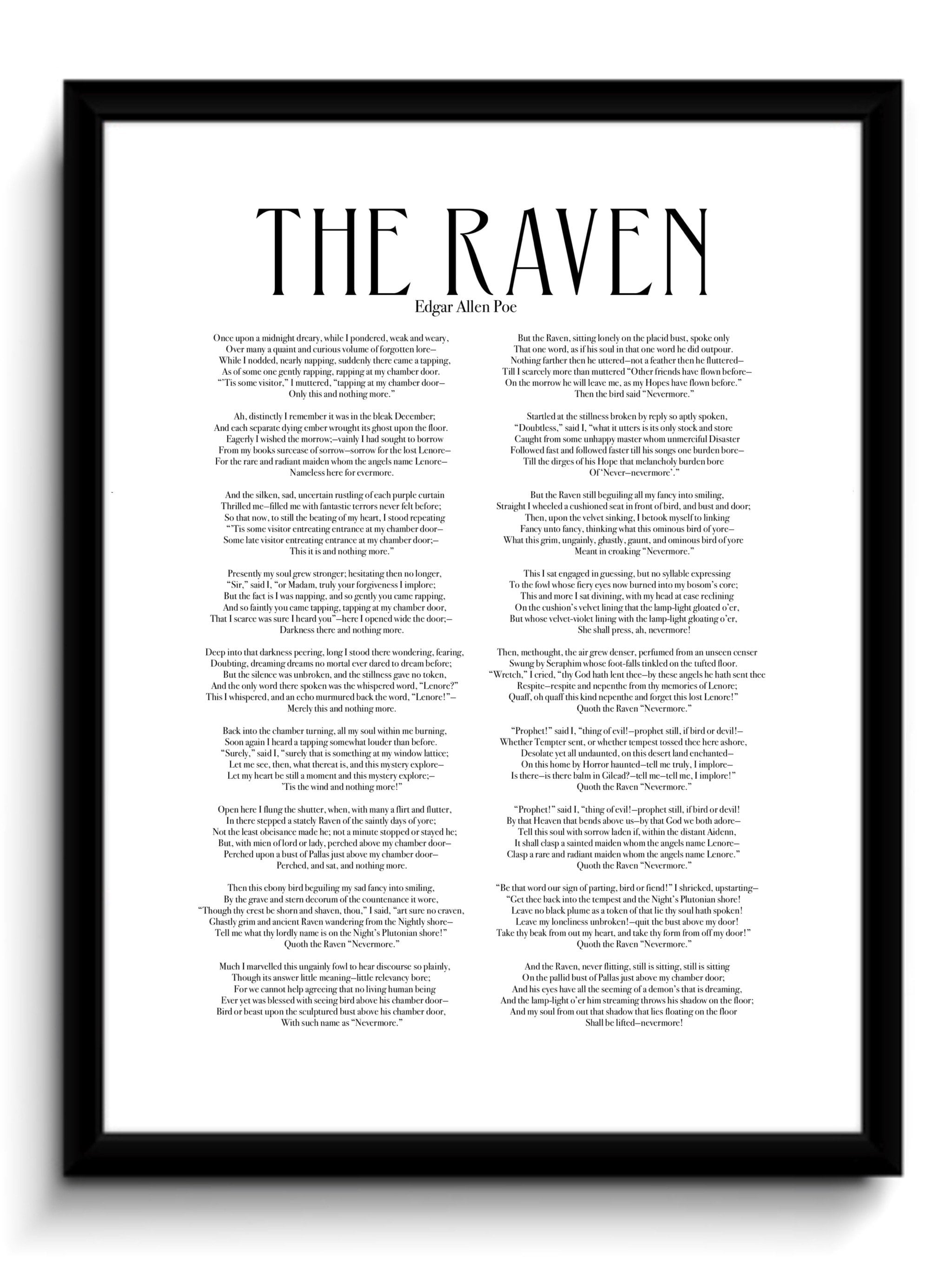 The Raven Edgar Allan Poe Poem | Digital Download Typography Print ...
