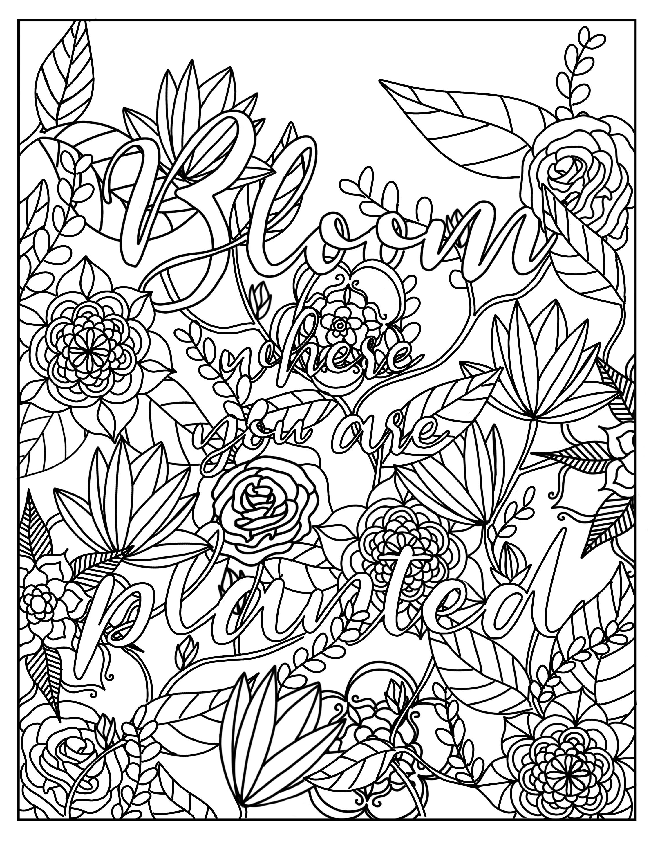 Bloom Where You Are Planted Quote Coloring Book Page - Etsy