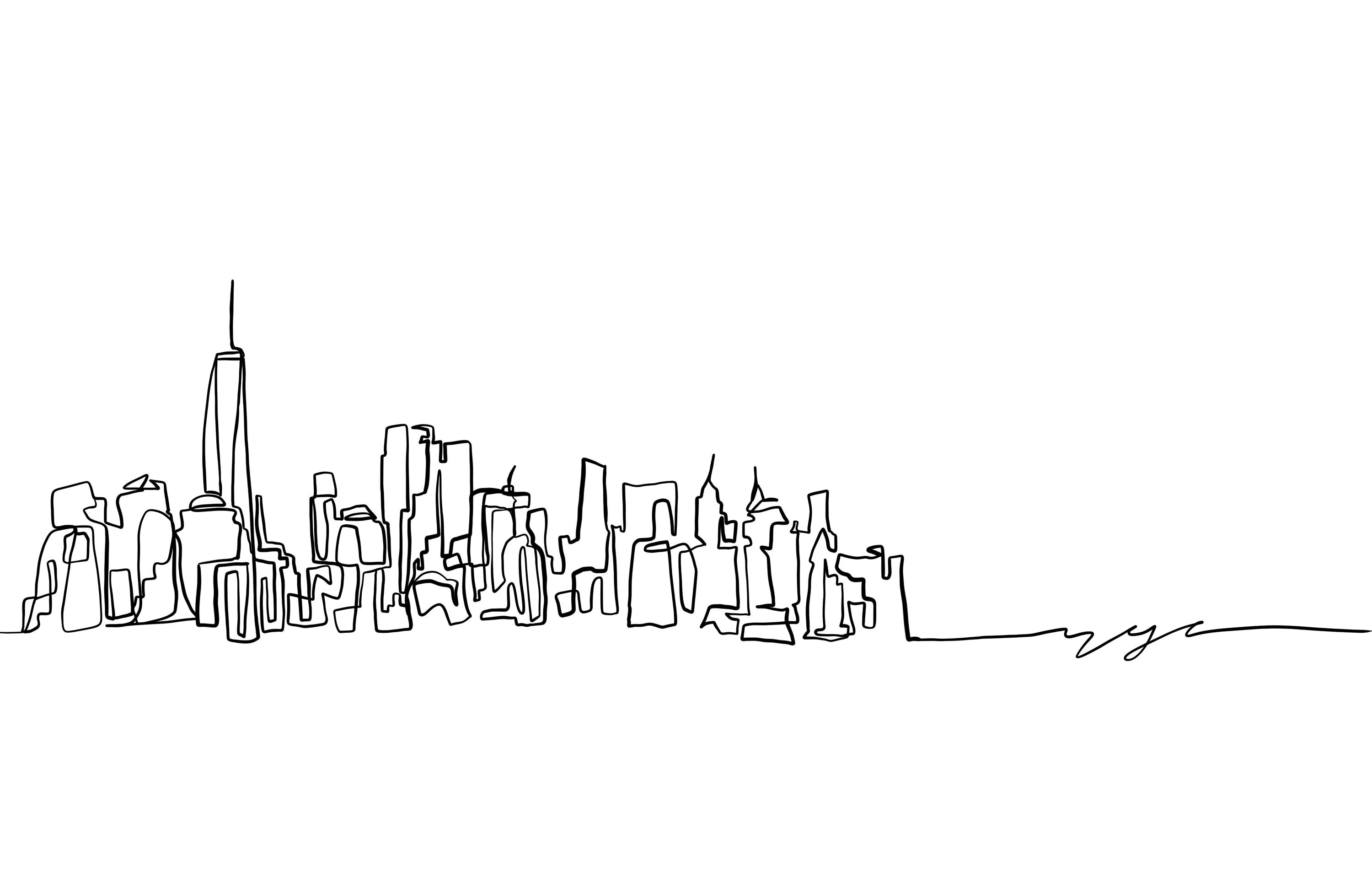 Hand Drawn Single Line New York City Skyline Drawing | Minimalist Wall ...