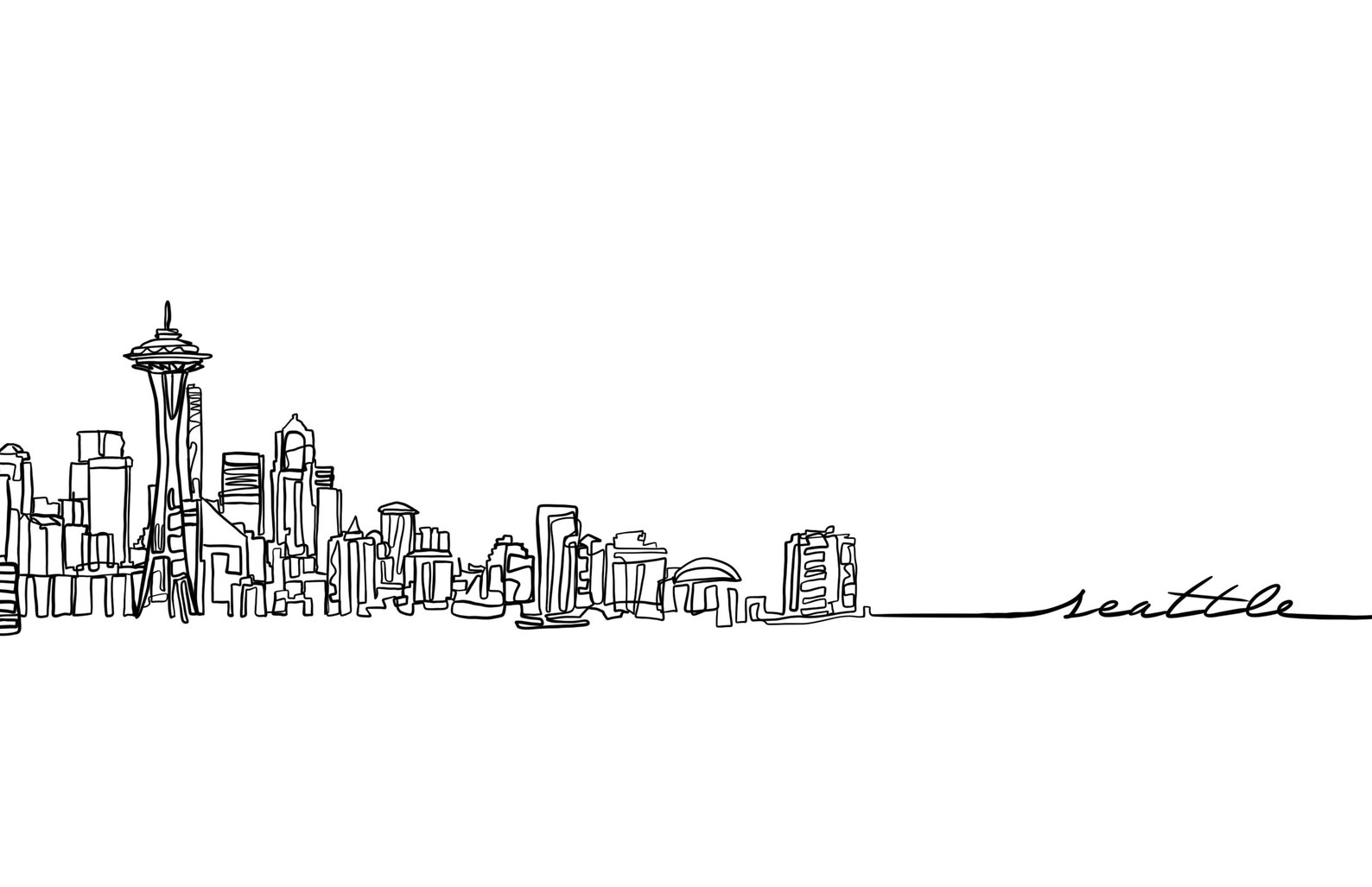 Seattle City Skyline Drawing | Hand Drawn Single Line | Minimalist Wall ...