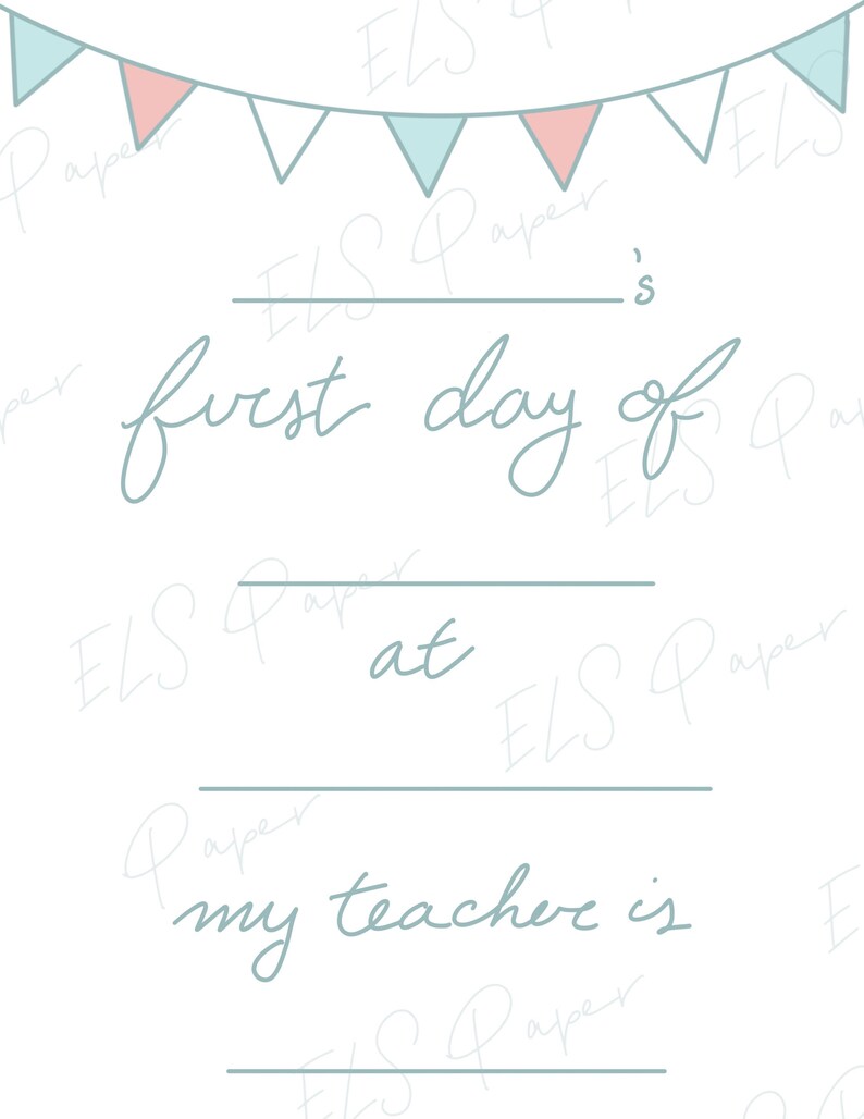 Back to School My First Day Sign | Digital Download Blank Pastel Color ...