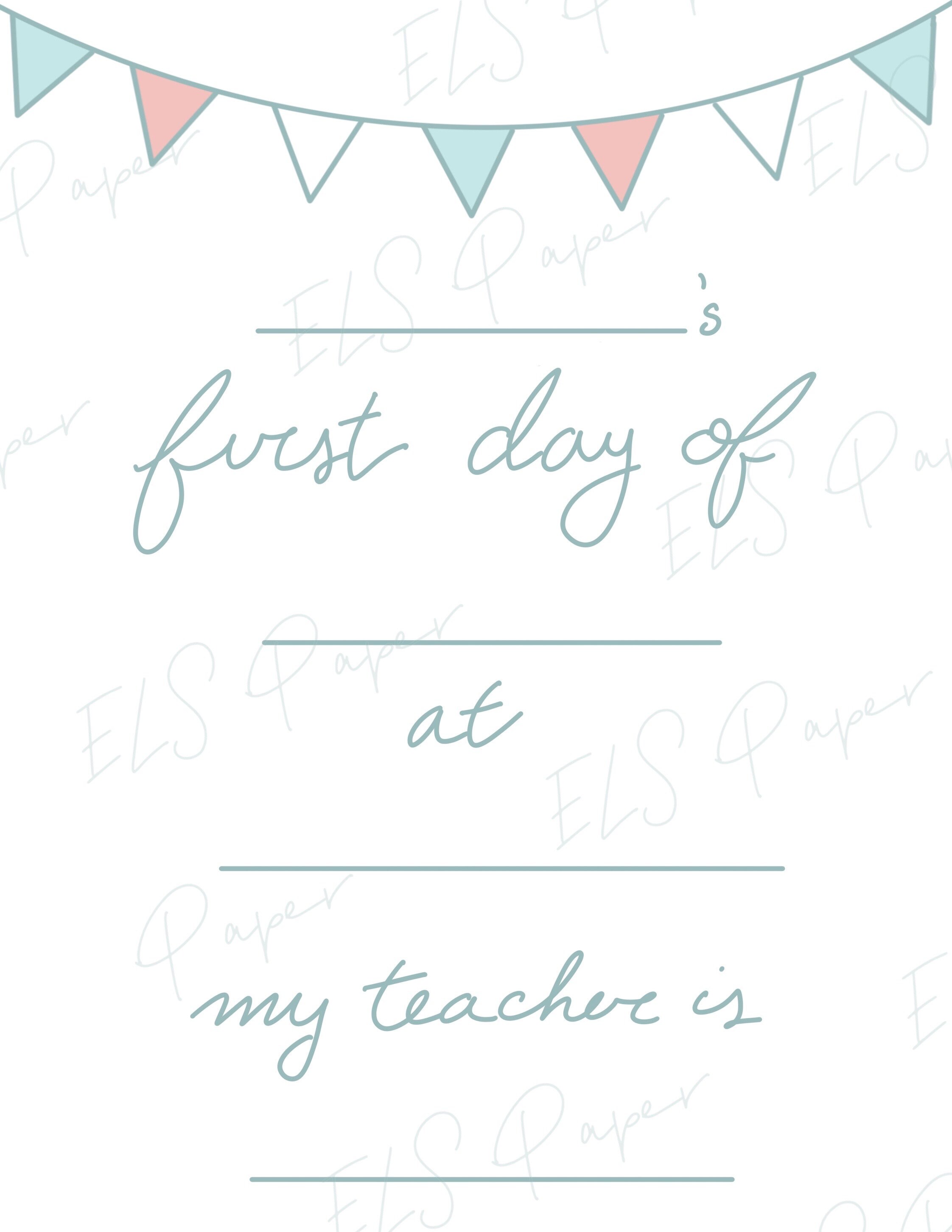 Back to School My First Day Sign | Digital Download Blank Pastel Color ...