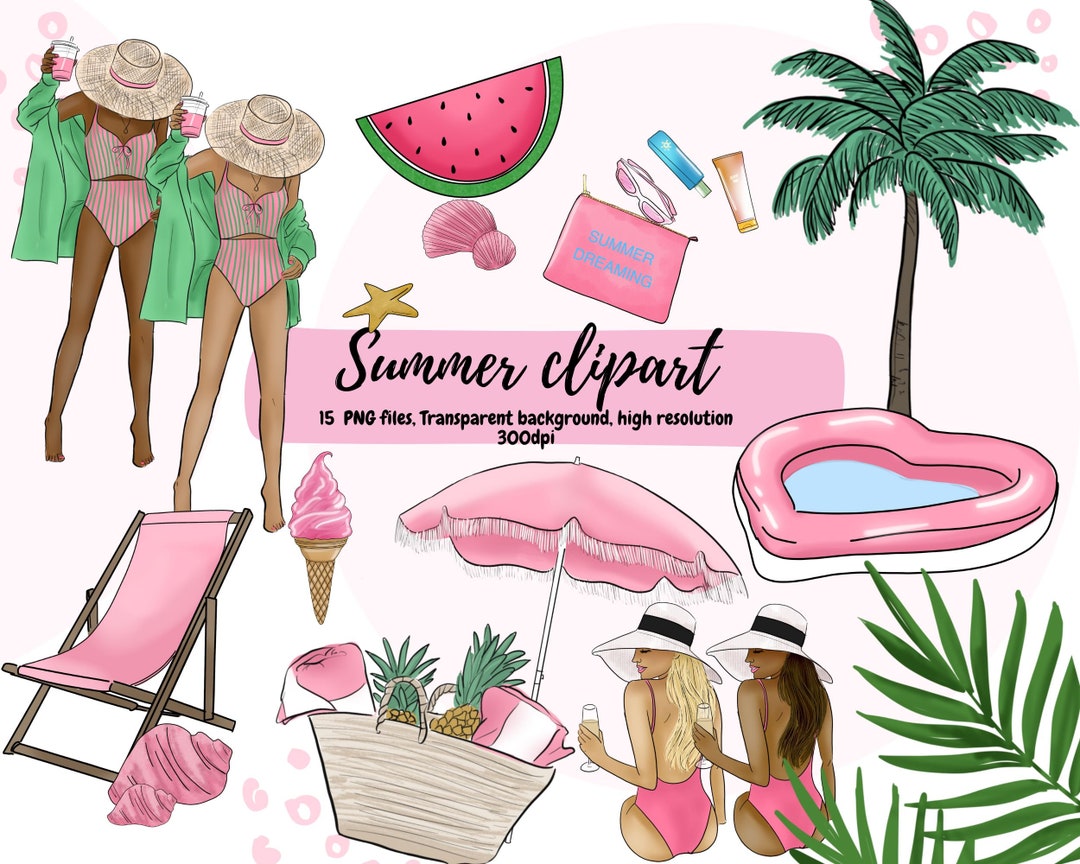 Summer Clipart, PNG Beach Clipart Illustration Set, Summer Vibes ...