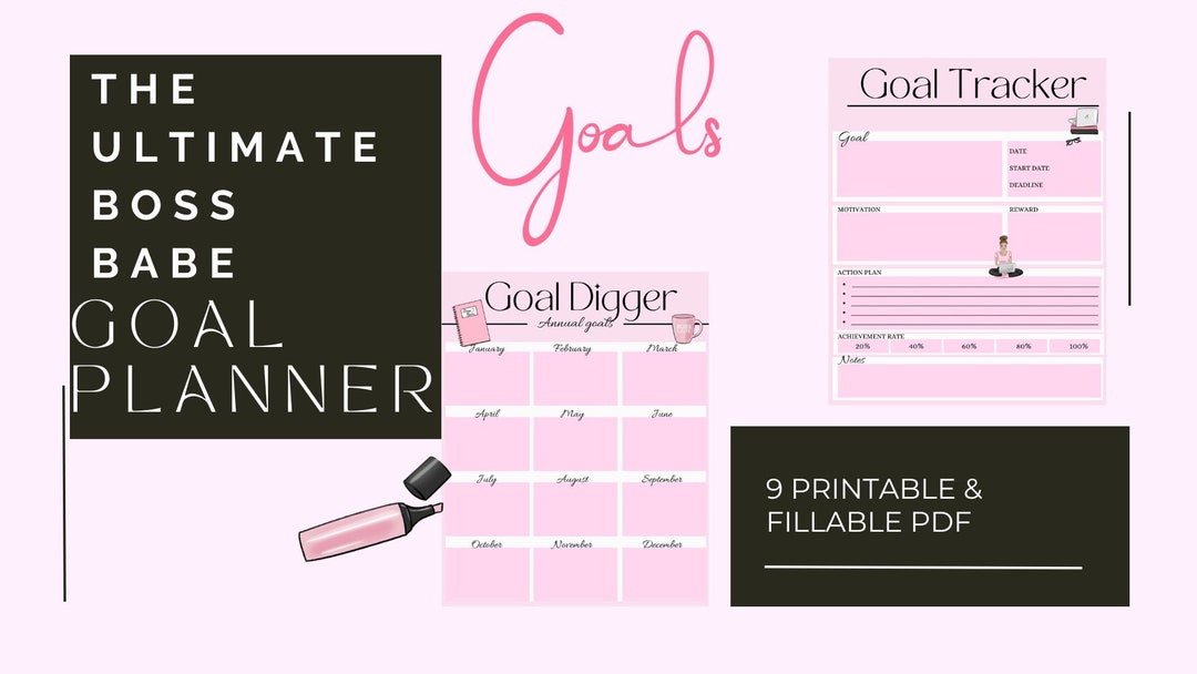 Yearly Goals, Boss Babe Goal Planner, Goal Tracker, Daily Habit ...