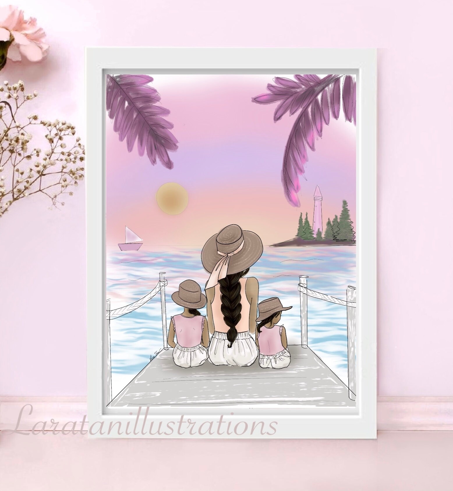Digital Download Sunset Family Art Print- Mom and Daughters- Mom of Two ...