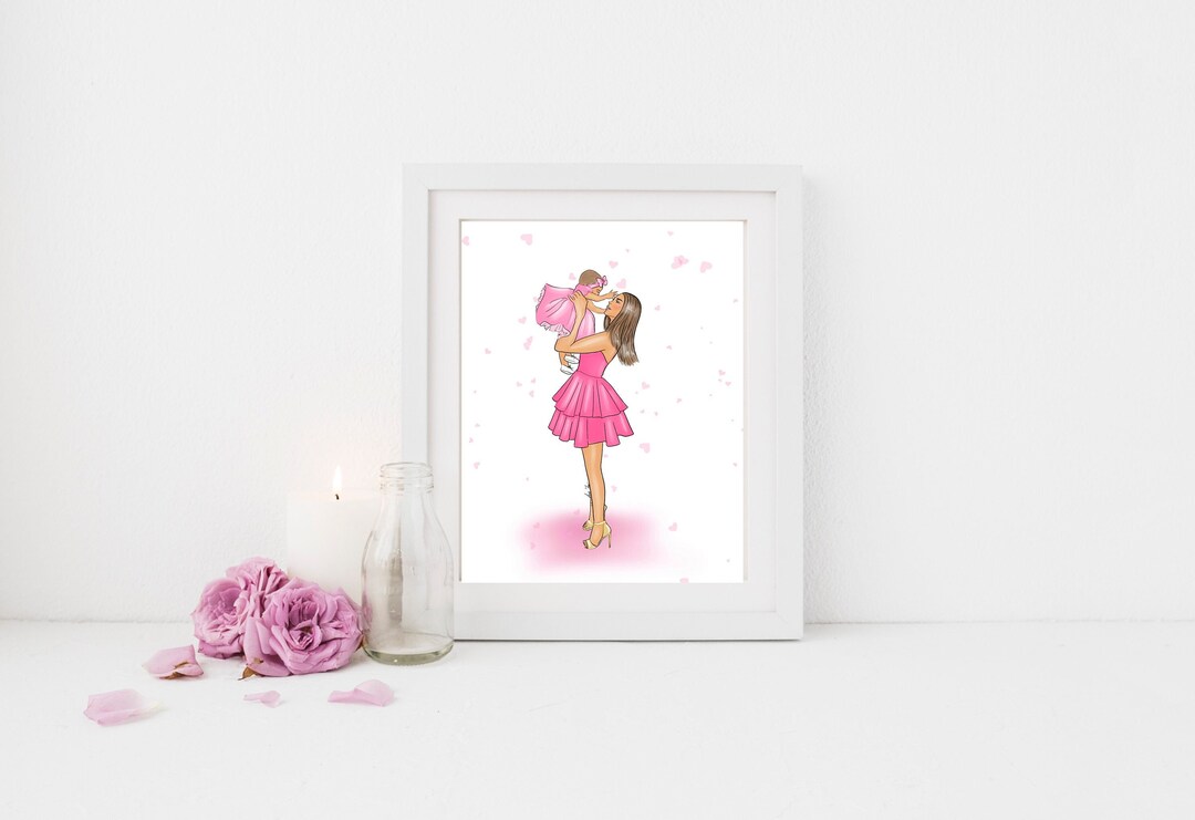Custom Mom and Girl Portrait: Personalized Digital Illustration (8x10 ...