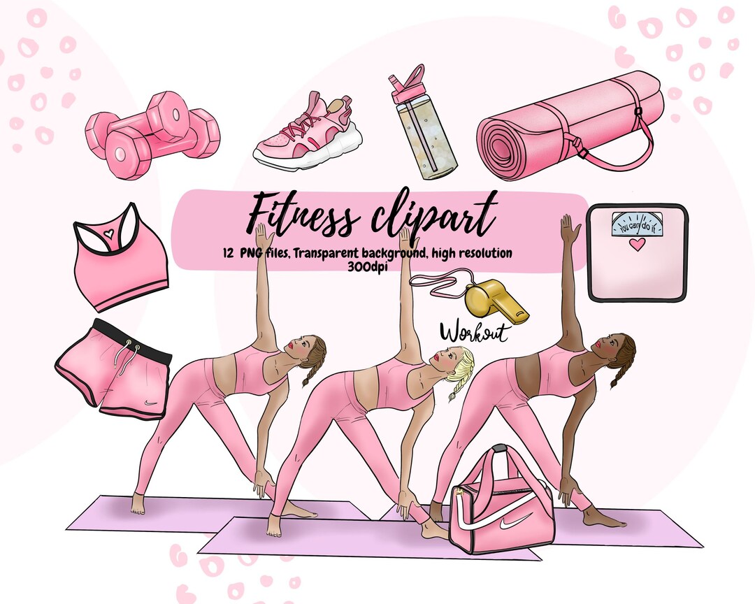 Fitness Bundle Clipart Elements, Workout PNG Format, Sublimation Design ...