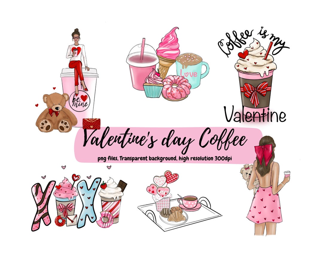 Valentine's Day Coffee Clipart Elements, PNG Format, Coffee Sublimation ...