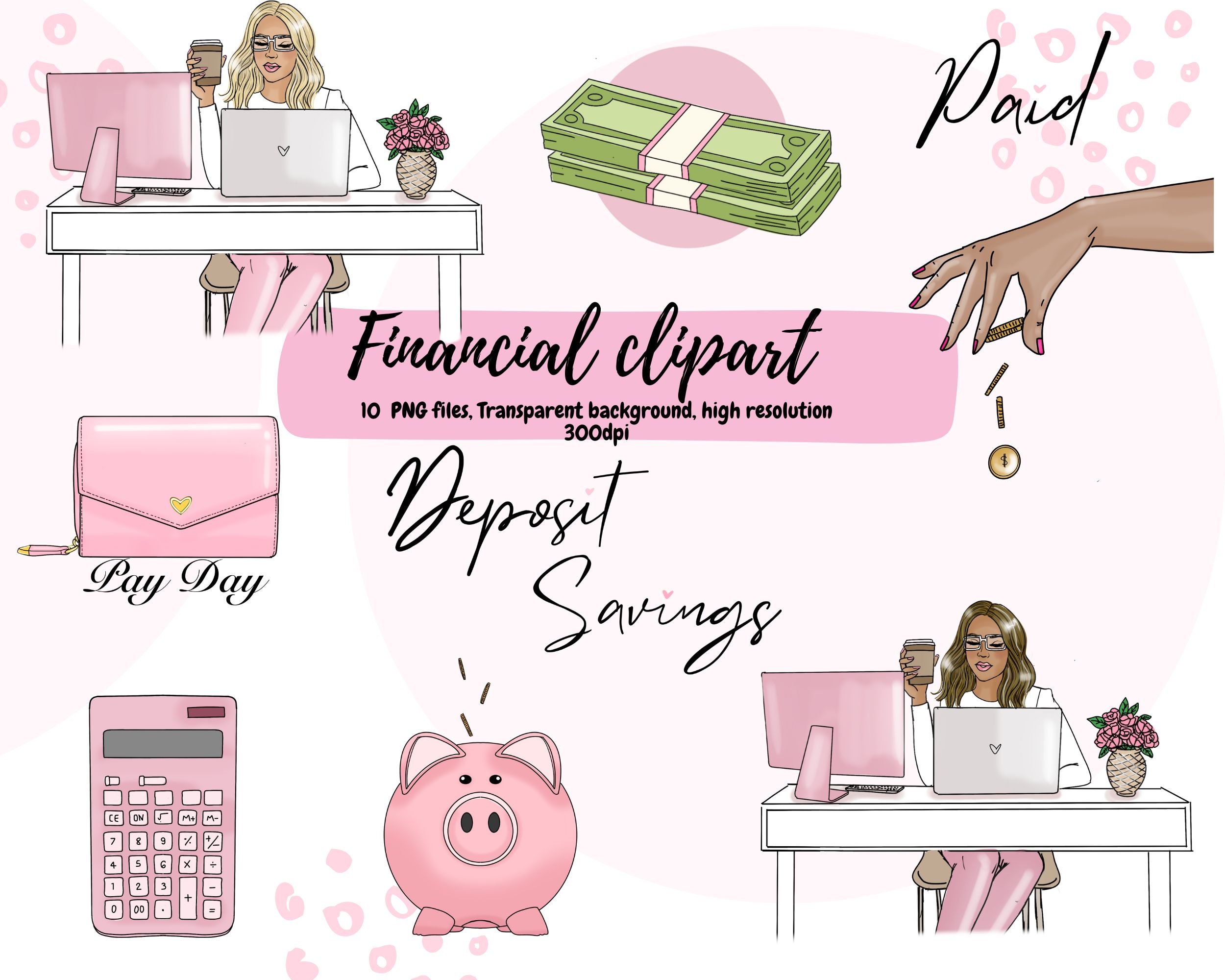Financial Clipart Illustration Set, Finance Graphics Goodnotes PNG ...