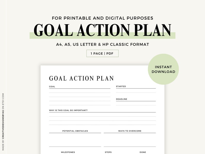 Goal Action Plan Goal Planner Printable Goal Setting Printable ...