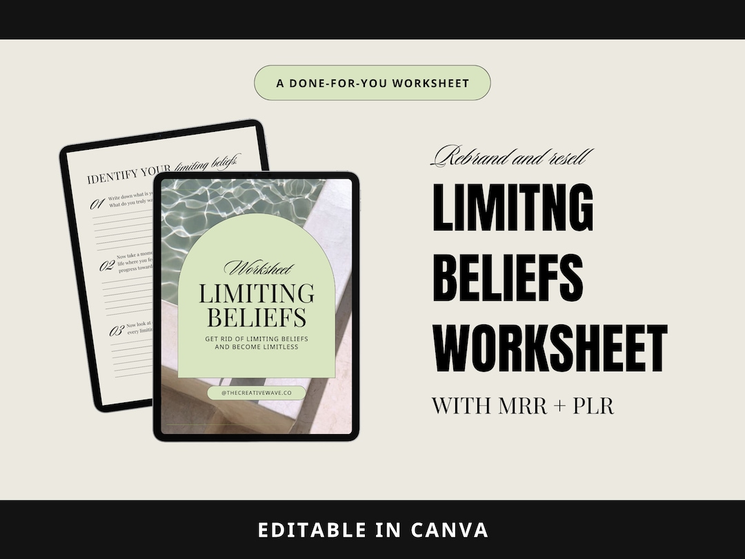 Limiting Beliefs Worksheet Mindset Worksheet PLR & MRR Done for You ...