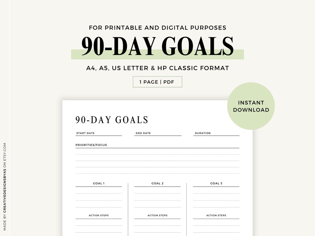 90 Day Goal Planner Goal Setting 90 Day Challenge A5 - Etsy