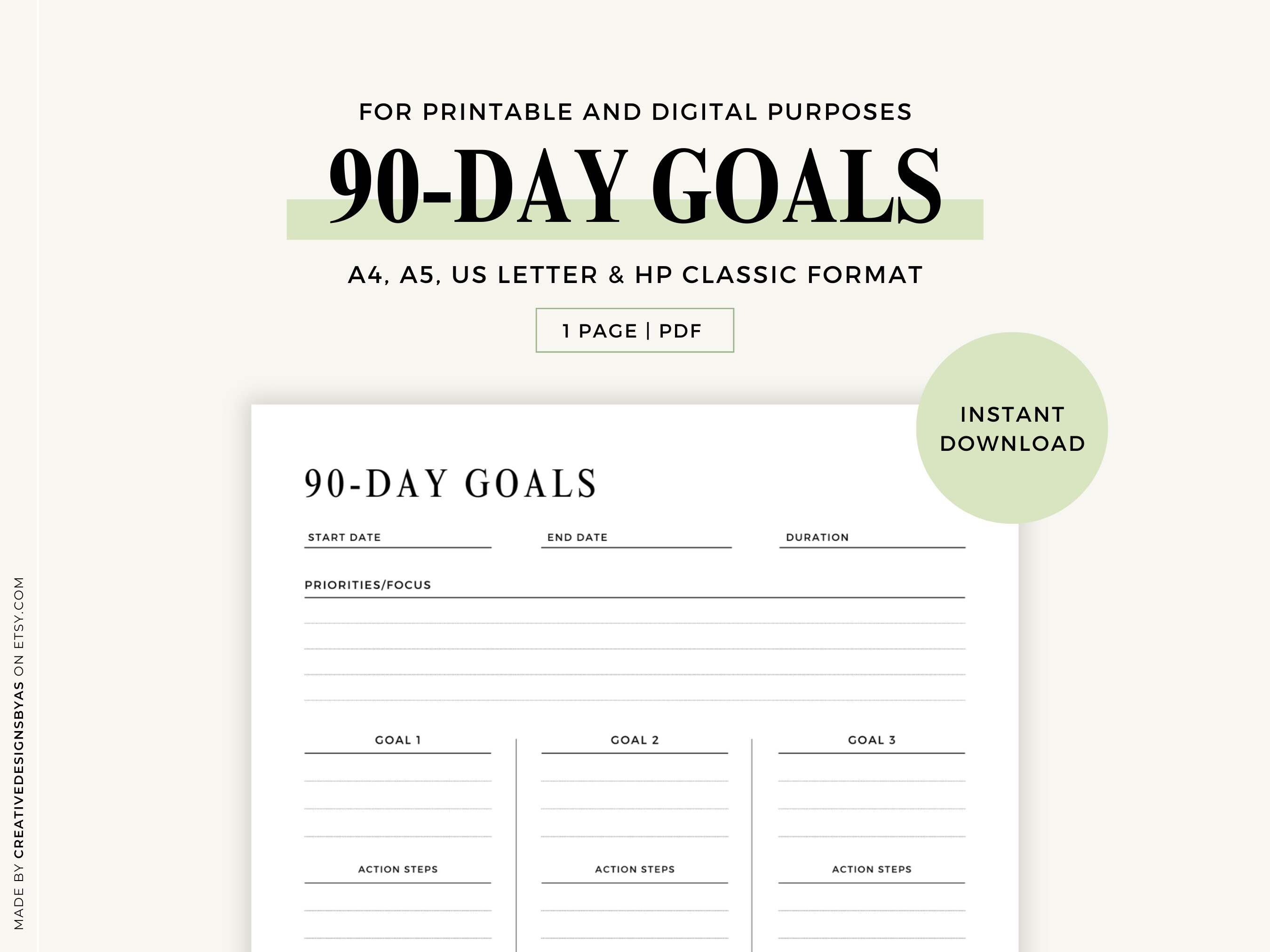 90 Day Goal Planner Goal Setting 90 Day Challenge A5 Goal Planner ...