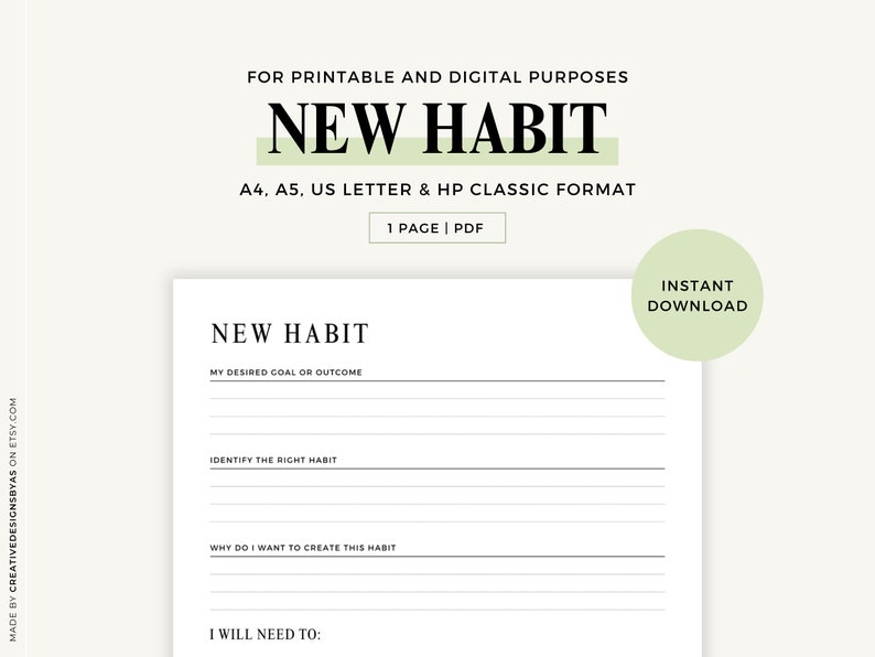 New Habit Worksheet Self Development Habit Tracker Self Improvement ...