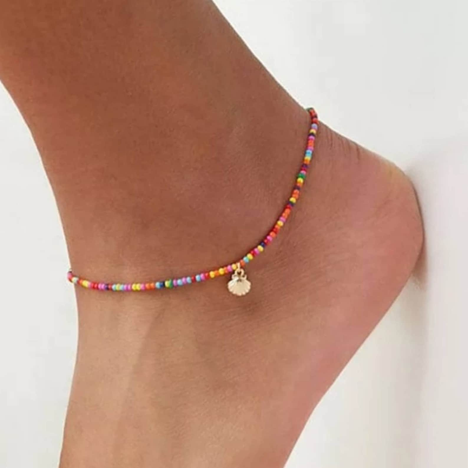 Lovely Handmade Colorful Multi Rainbow Seed Beads Foot Leg Etsy