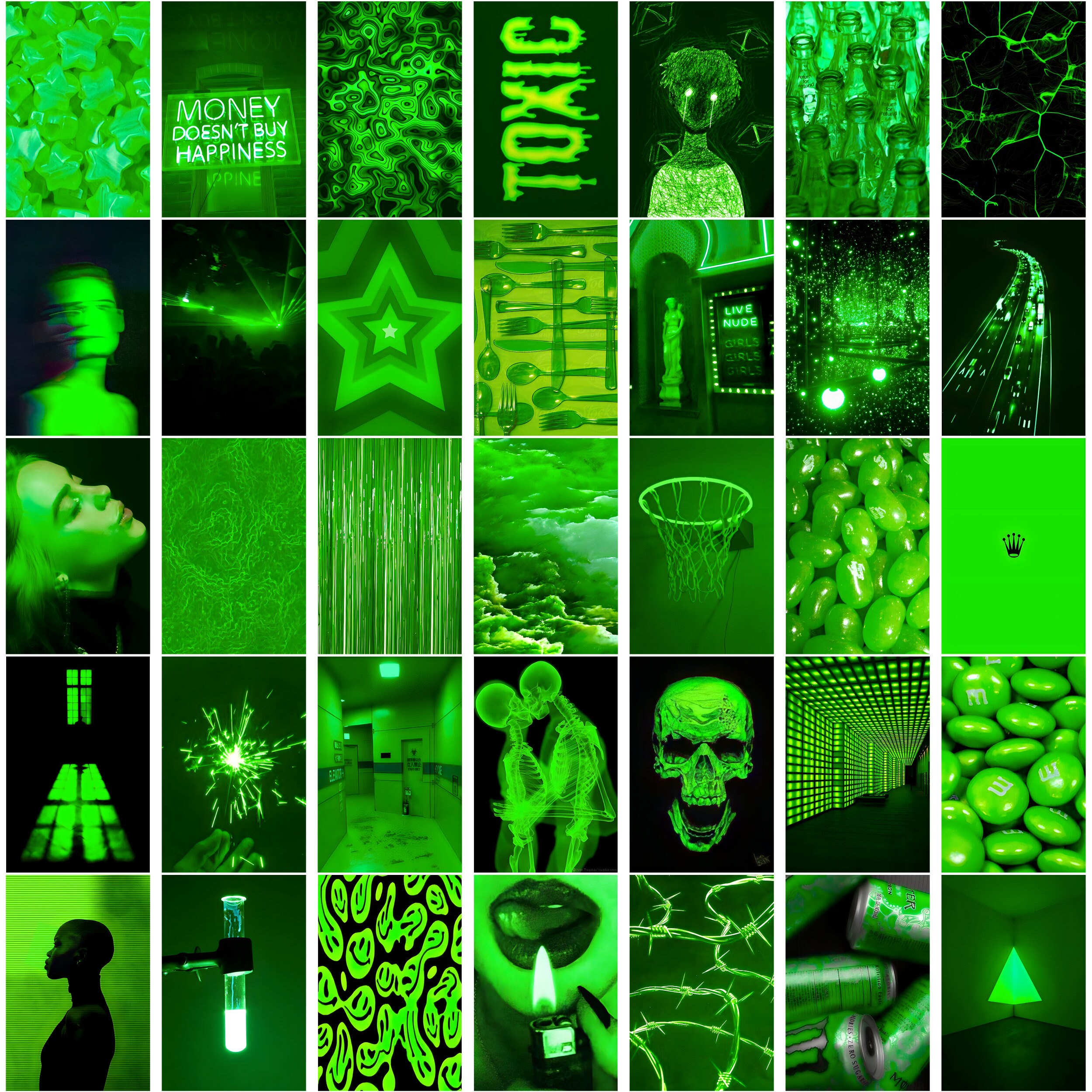 150 PCS | Neon Green Aesthetic Photo Wall Collage Set | Both Landscape ...