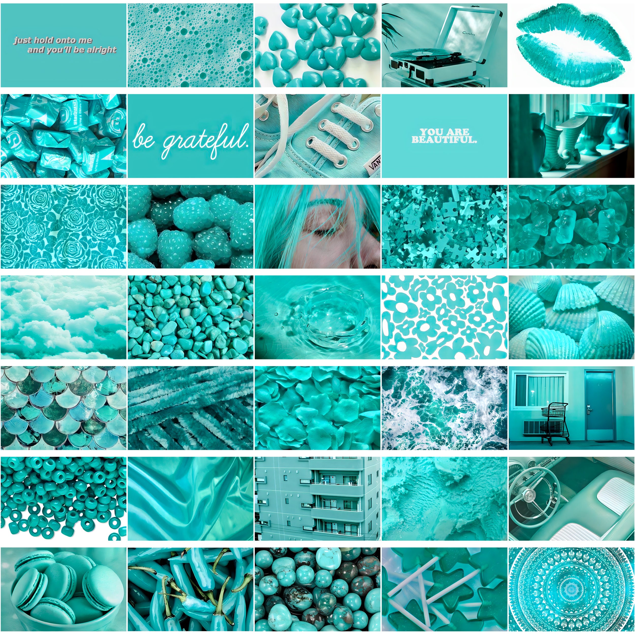 150 PCS | Turquoise Aesthetic Photo Wall Collage Set | Both Landscape ...