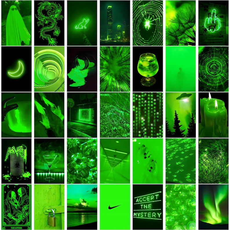 150 PCS | Neon Green Aesthetic Photo Wall Collage Set | Both Landscape ...