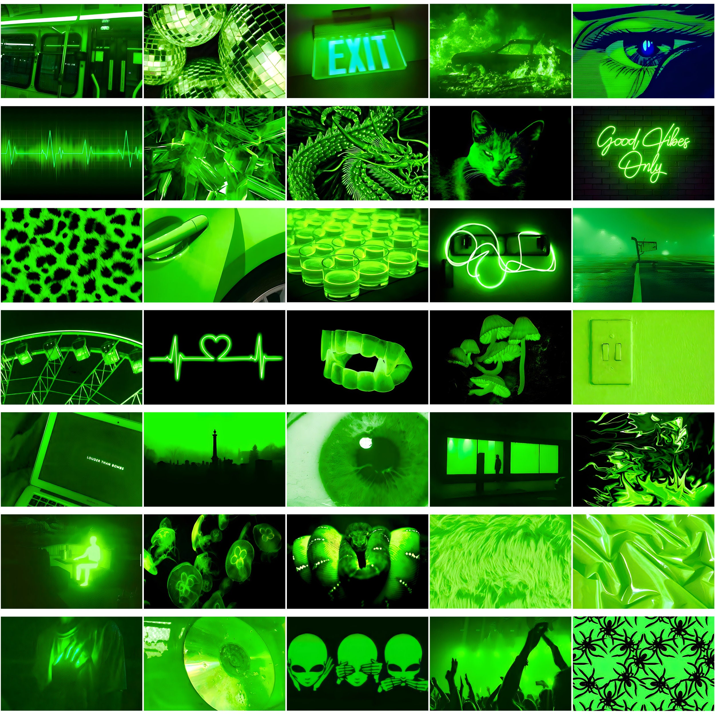 150 PCS | Neon Green Aesthetic Photo Wall Collage Set | Both Landscape ...
