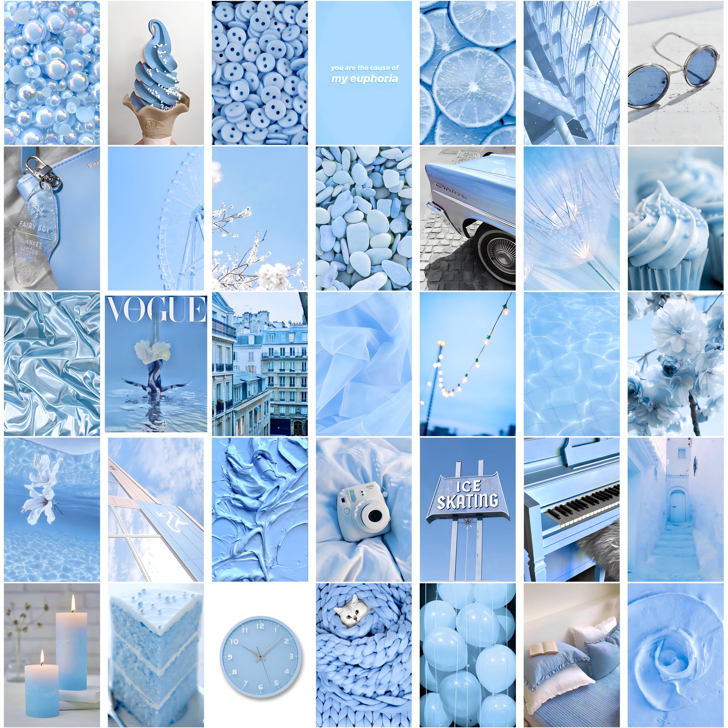150 PCS | Pastel/light Blue Aesthetic Photo Wall Collage Set | Both ...