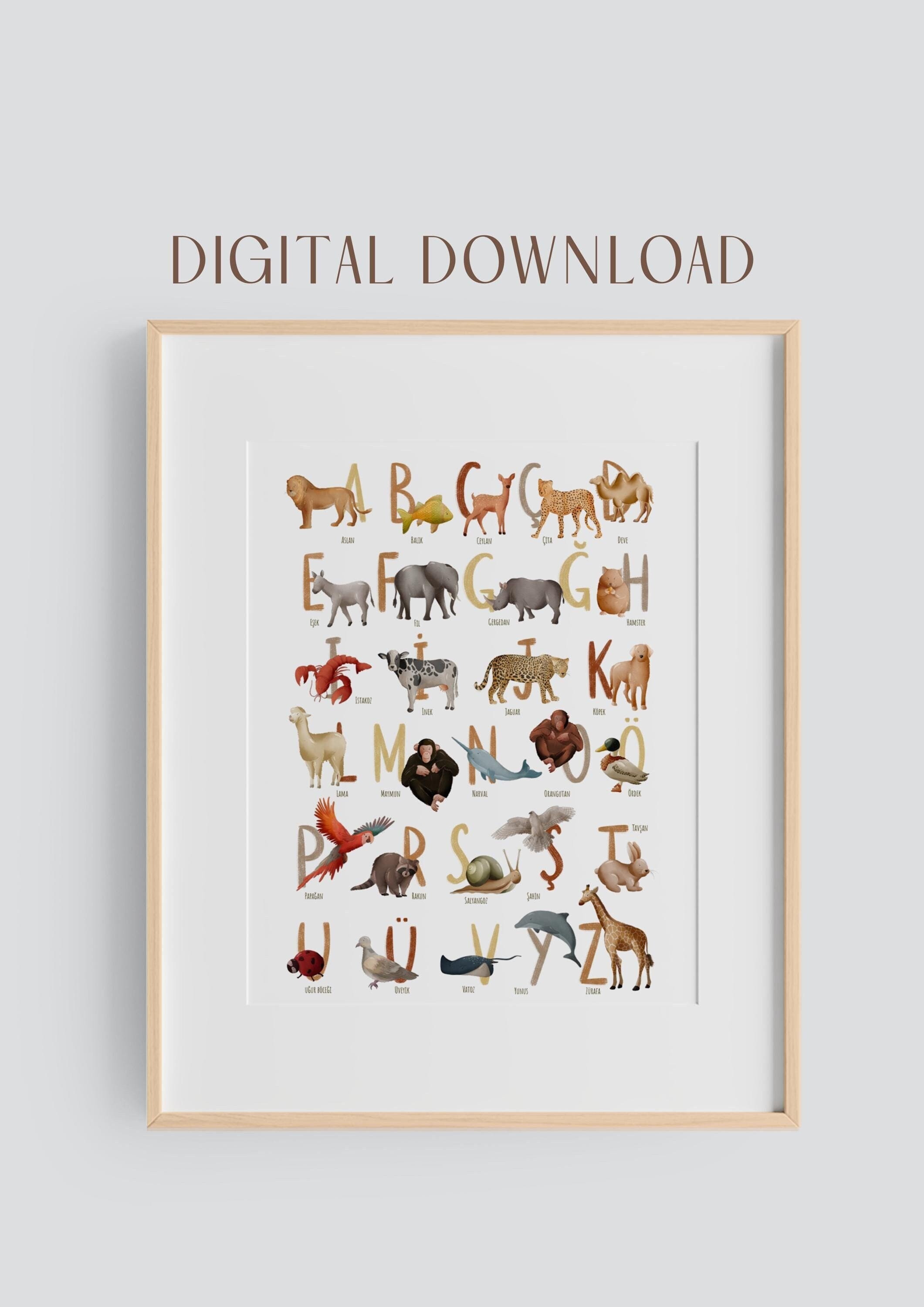 German Alphabet Poster With Illustrated Animal Motifs for the Children ...