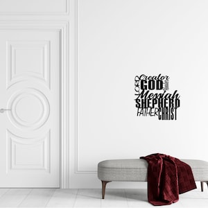 Names of God Sign, God Word Cloud, Christian Home Decor | Cross Wall ...