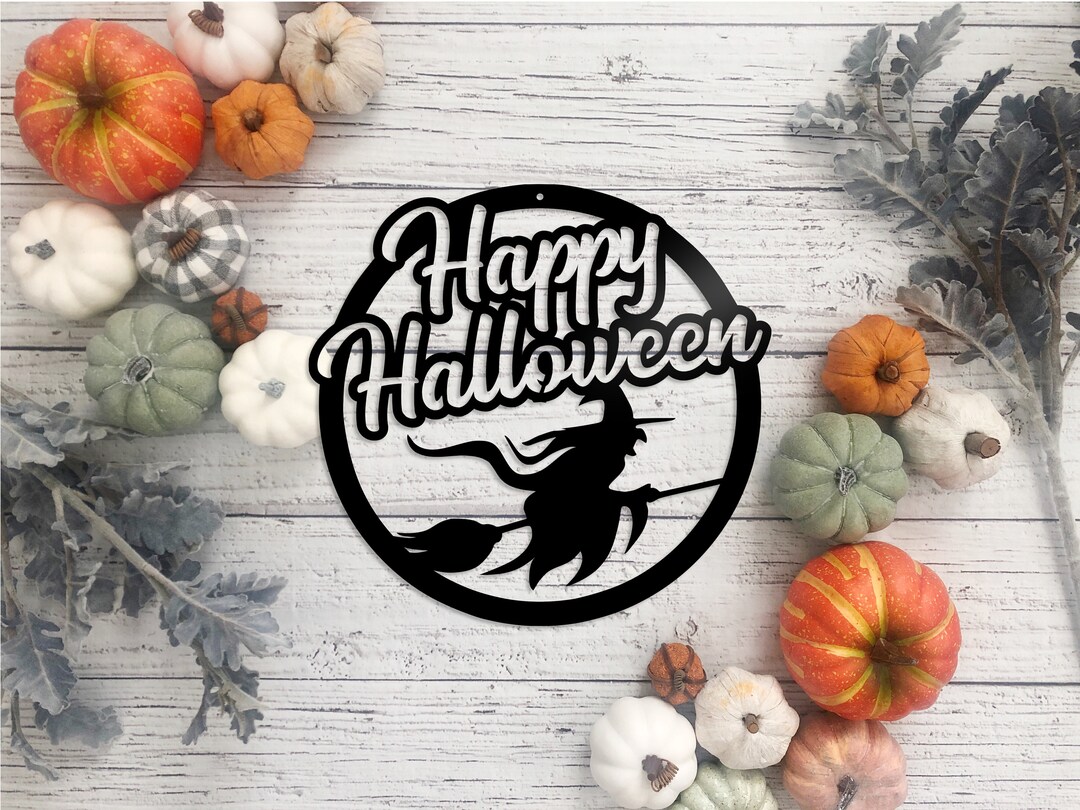 Happy Halloween Circle Witch Sign Spooky Sign Halloween Door Hanger ...