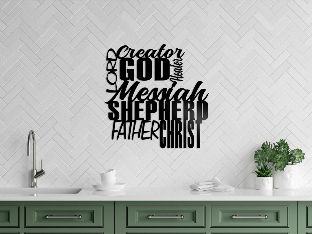 Names of God Sign, God Word Cloud, Christian Home Decor | Cross Wall ...