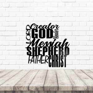 Names of God Sign, God Word Cloud, Christian Home Decor | Cross Wall ...