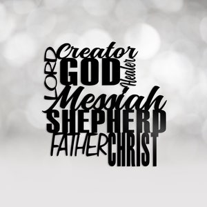 Names of God Sign, God Word Cloud, Christian Home Decor | Cross Wall ...