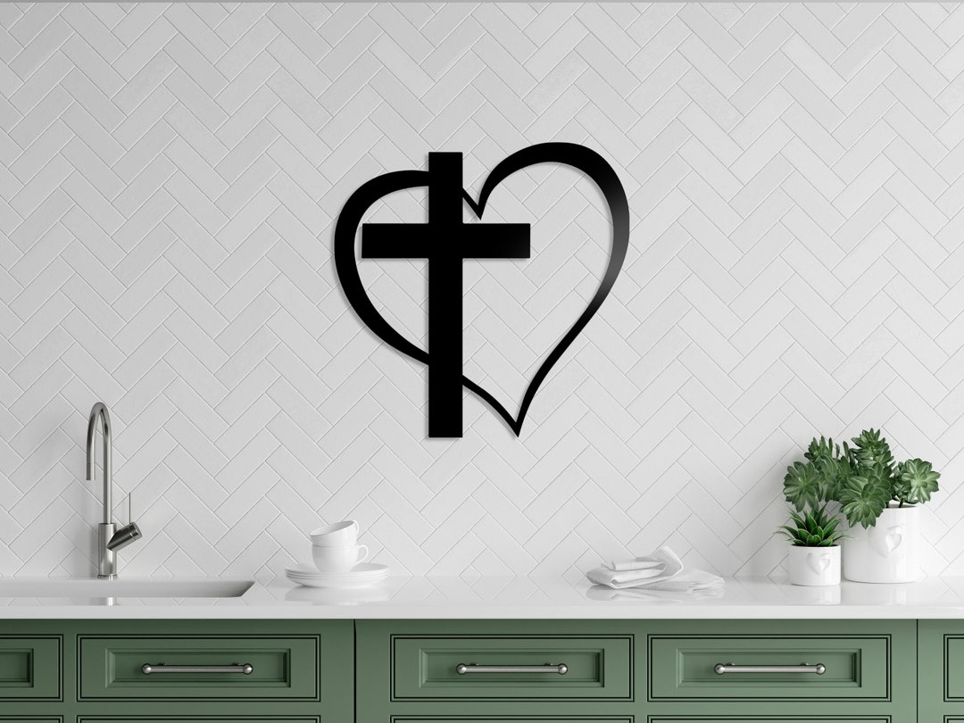 Metal Heart Cross, Christian Home Decor | Heart With Cross Wall Decor ...