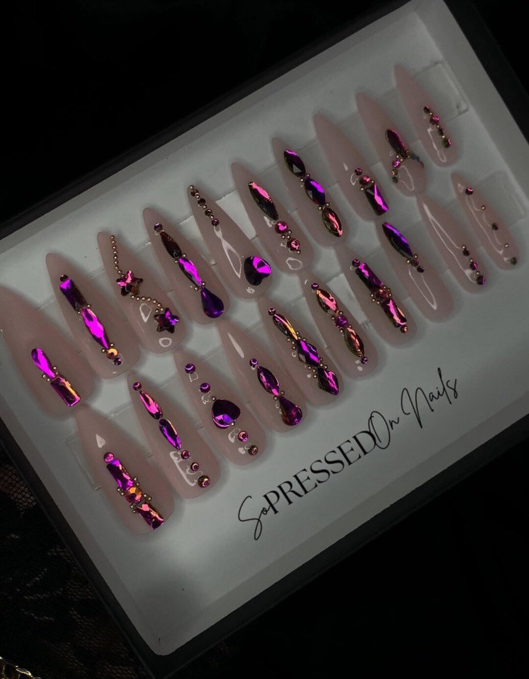 Pressure, Baddie Press on Nails, Stiletto Nails, Nude Bling Nails, Faux ...