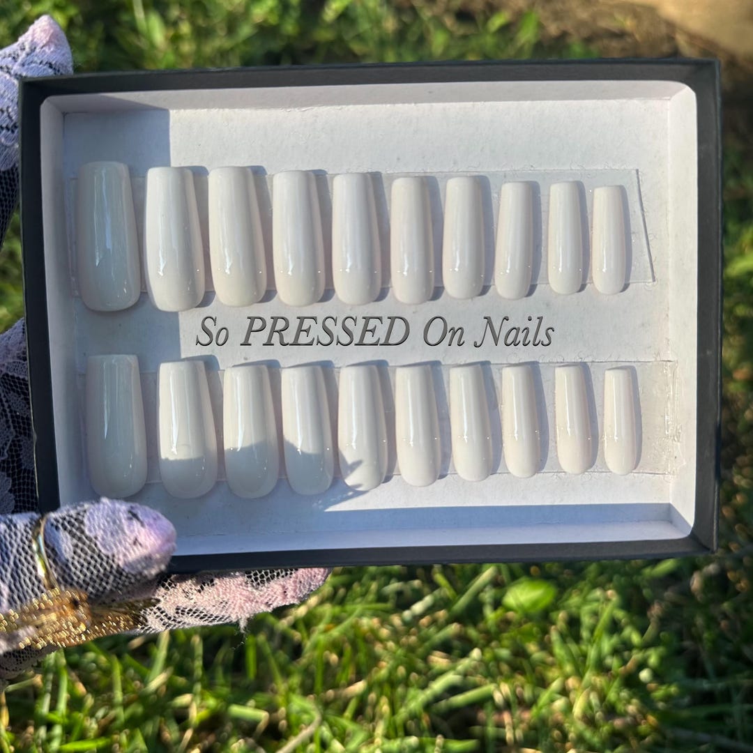 MVP Solid Winter White Long Square Press on Nails, Reusable Press on ...