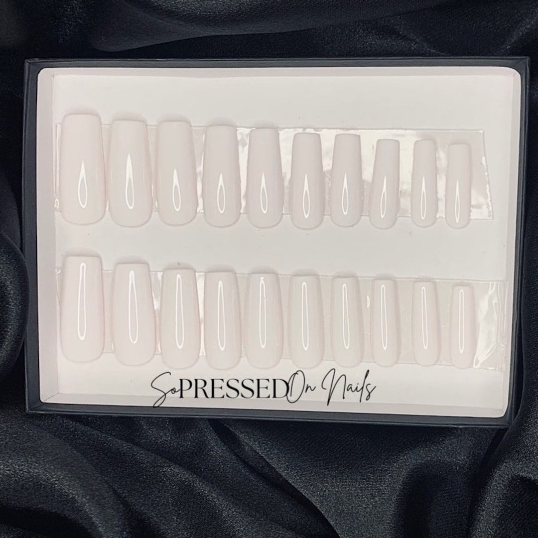 MVP Solid Winter White Long Square Press on Nails, Reusable Press on ...