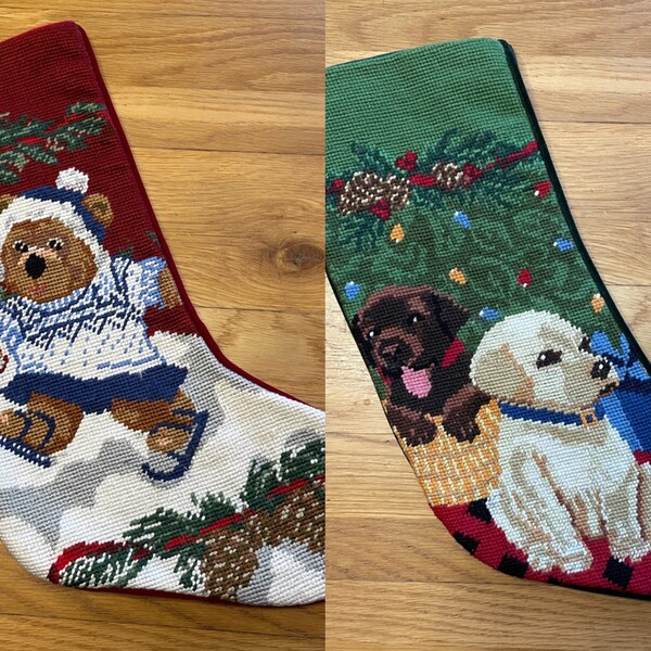 Vintage Needlepoint Stocking Dog - Etsy