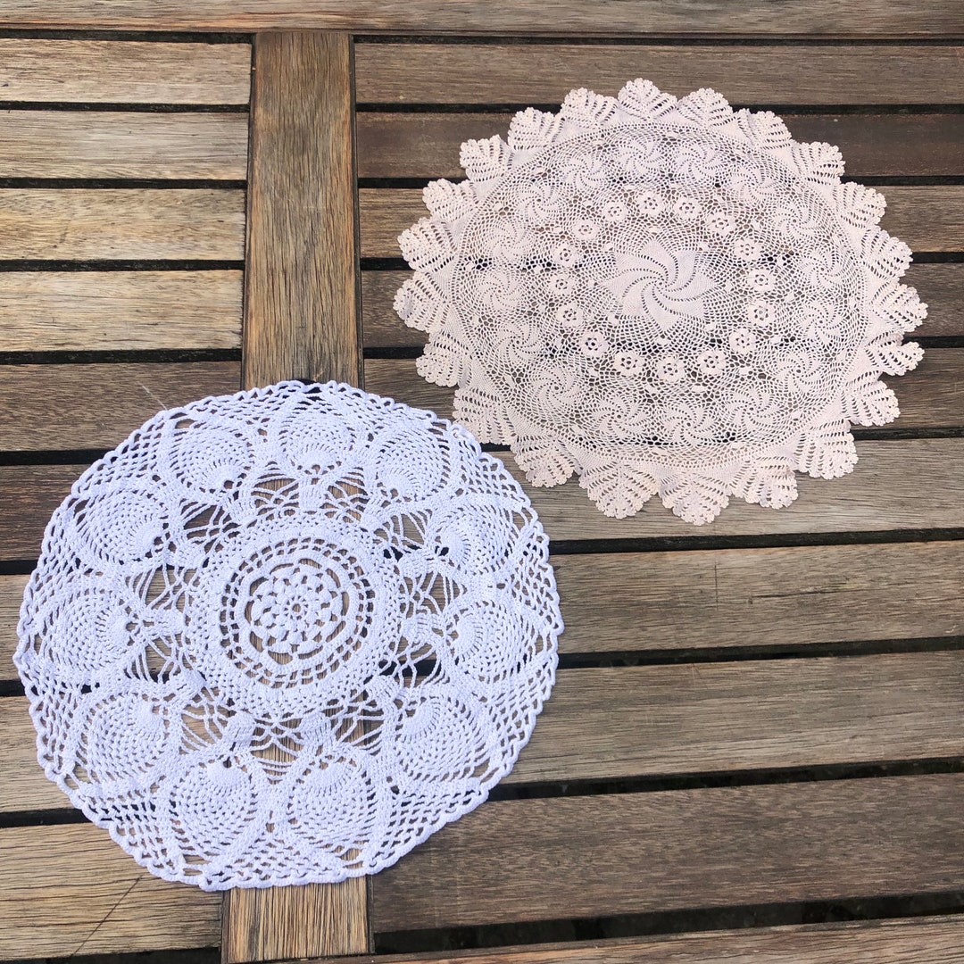 Set of 2 VINTAGE CROCHET Lace Table Mats Dressing Table Mats Beige - Etsy