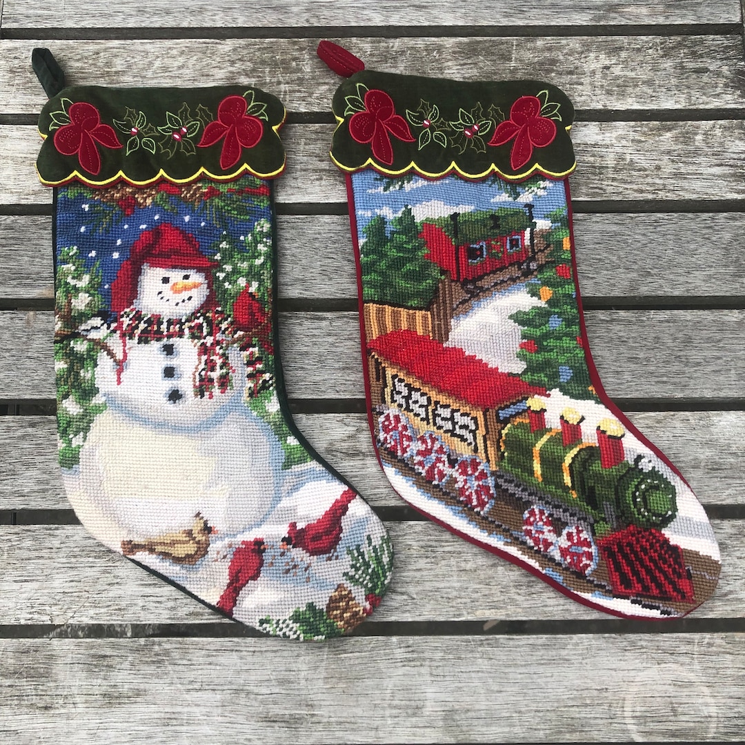 Vintage Christmas Wool Needlepoint Handmade Stockings, Holiday Stocking ...