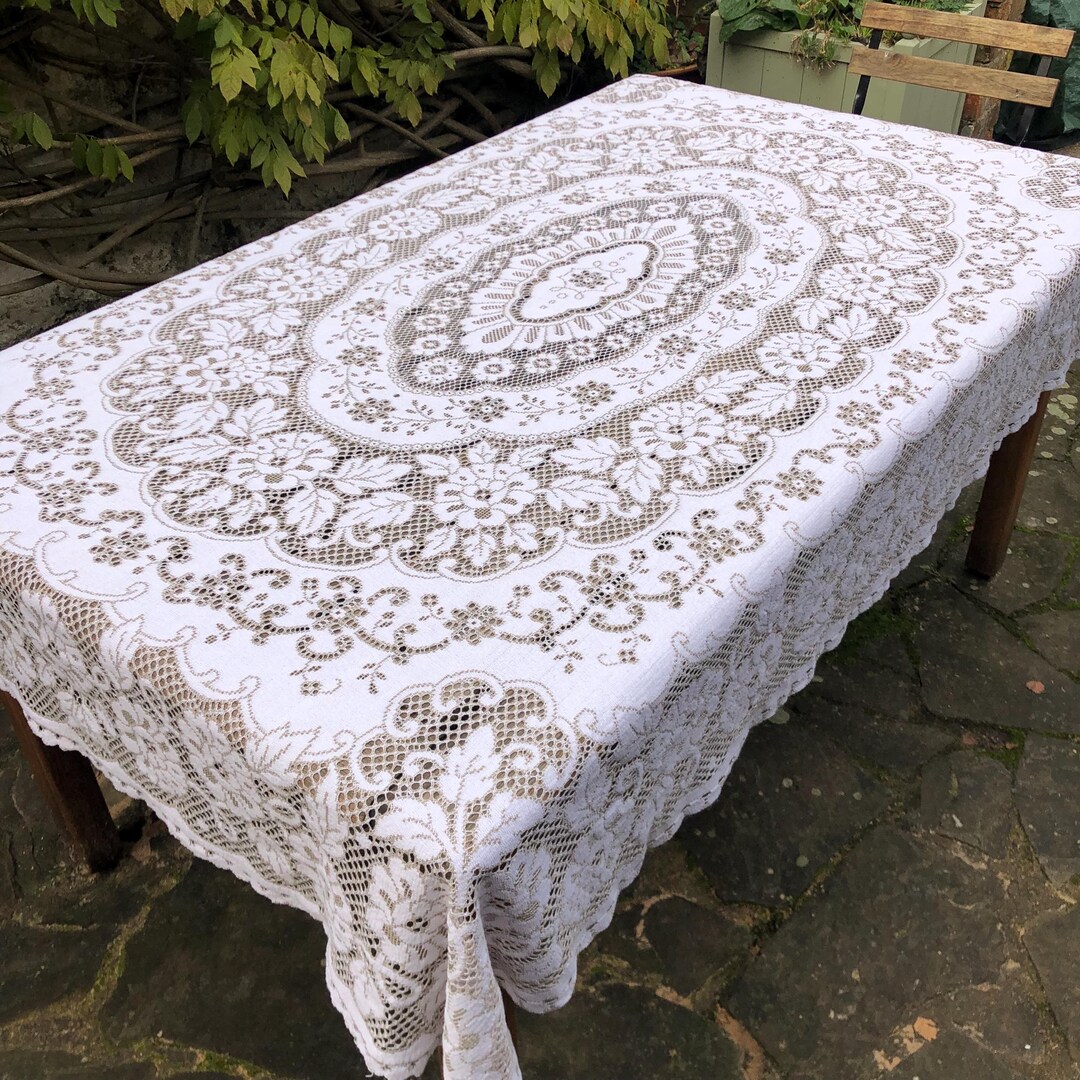 Vintage Large Lace Tablecloth Table Covering Genuine Nottingham Lace ...