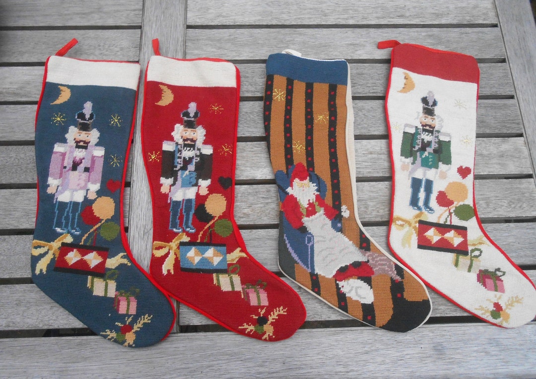 Vintage Christmas Wool Needlepoint Handmade Stocking, Holiday Stocking ...